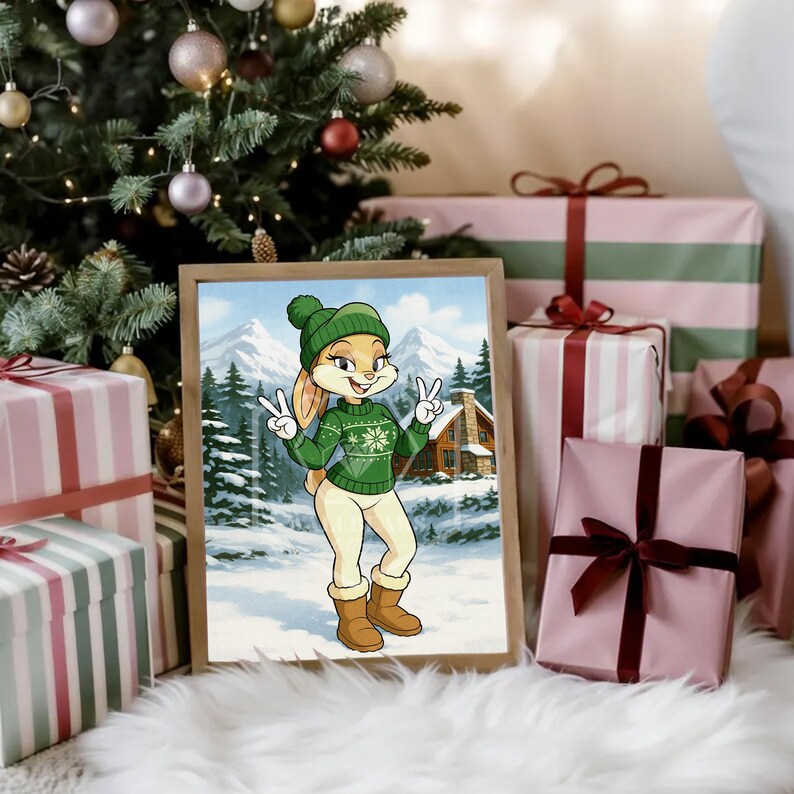 Printable Art Bunny Aspen Cartoon Character Christmas Holiday Instant ...