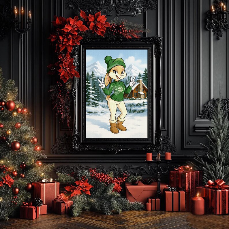 Printable Art Bunny Aspen Cartoon Character Christmas Holiday Instant ...