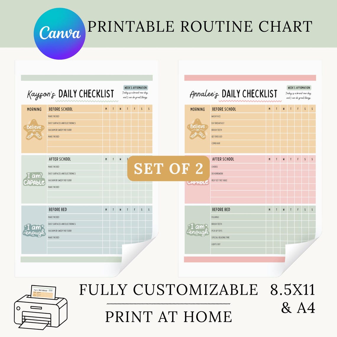 Editable Kids Daily Routine Checklist | Canva Template | Morning, After ...