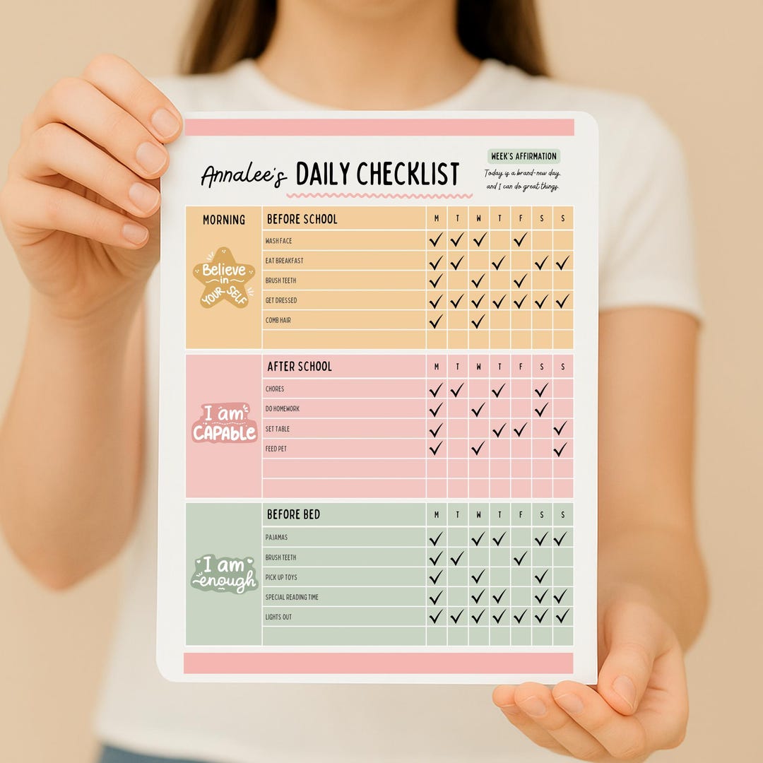 Editable Kids Daily Routine Checklist | Canva Template | Morning, After ...
