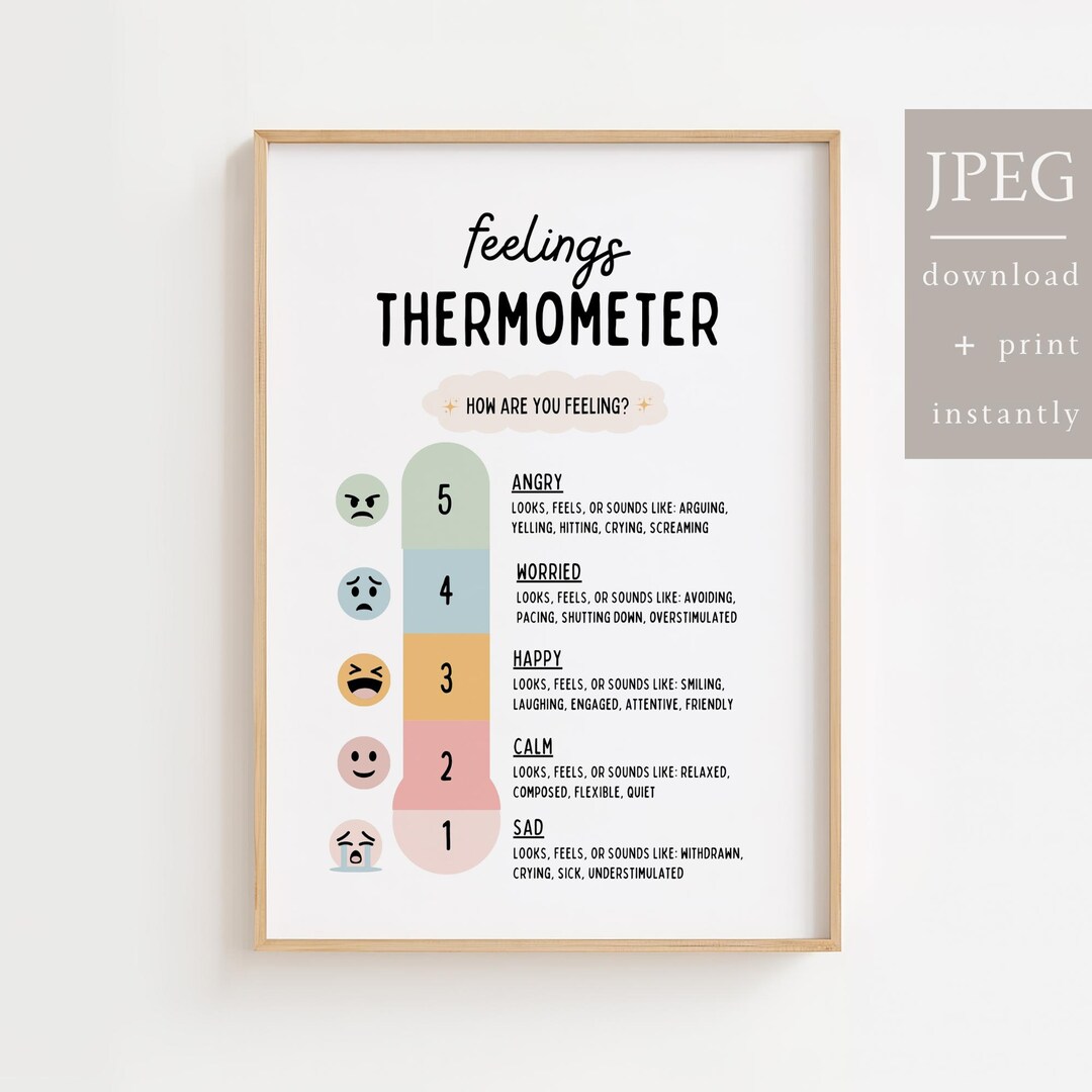 Feelings Thermometer Poster for Kids | Printable Emotion Regulation ...