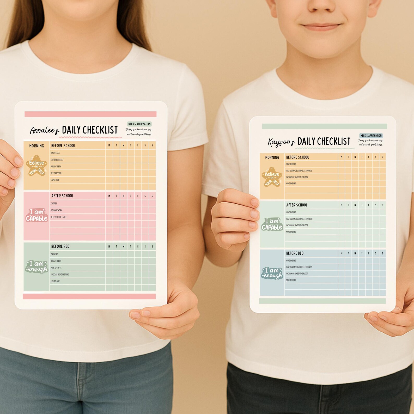 Editable Kids Daily Routine Checklist | Canva Template | Morning, After ...