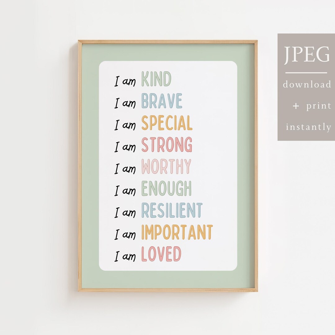 Positive Affirmations Poster for Kids | Printable Growth Mindset Wall ...