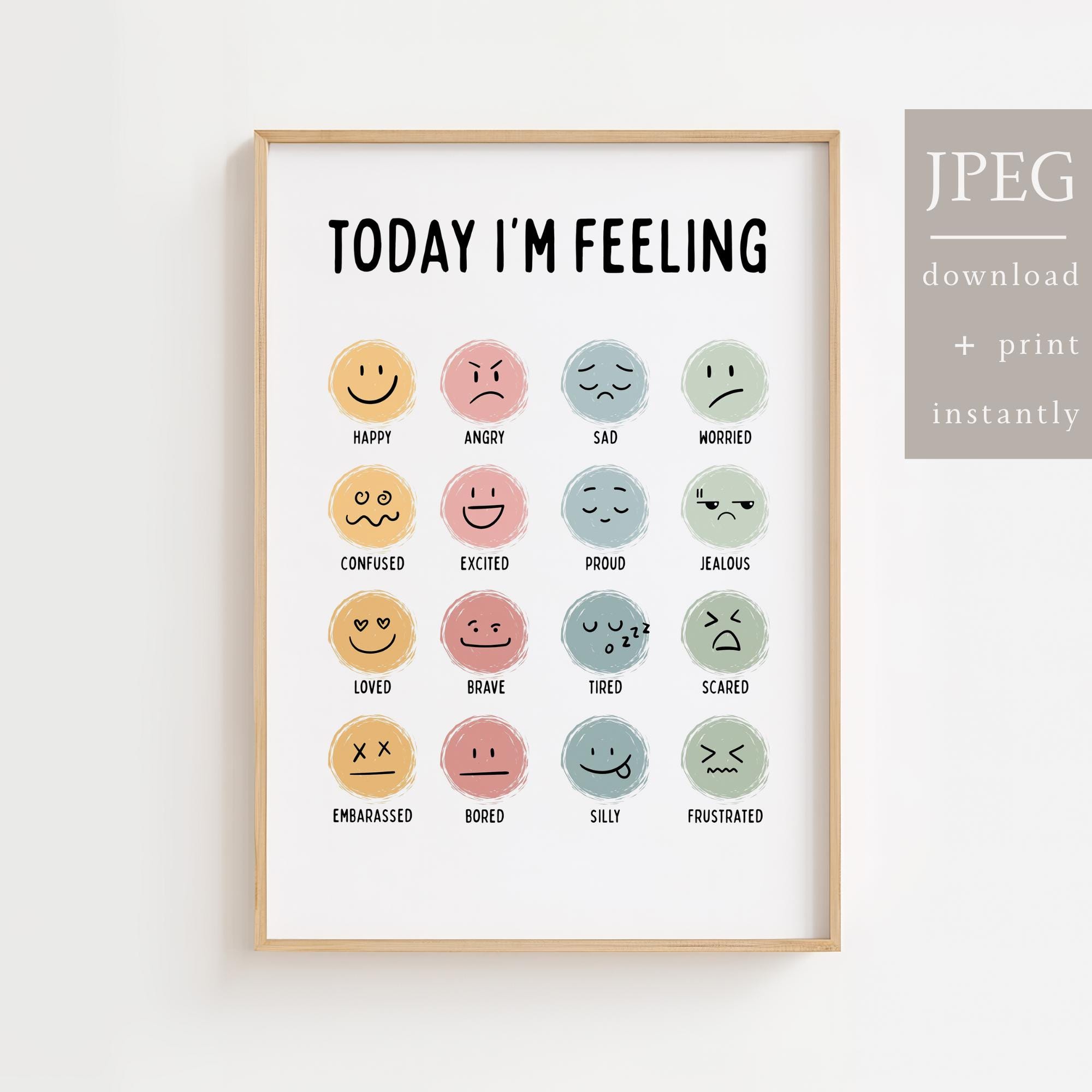 Today I Feel Poster | Kids Feelings Chart Printable | Emotional Check ...