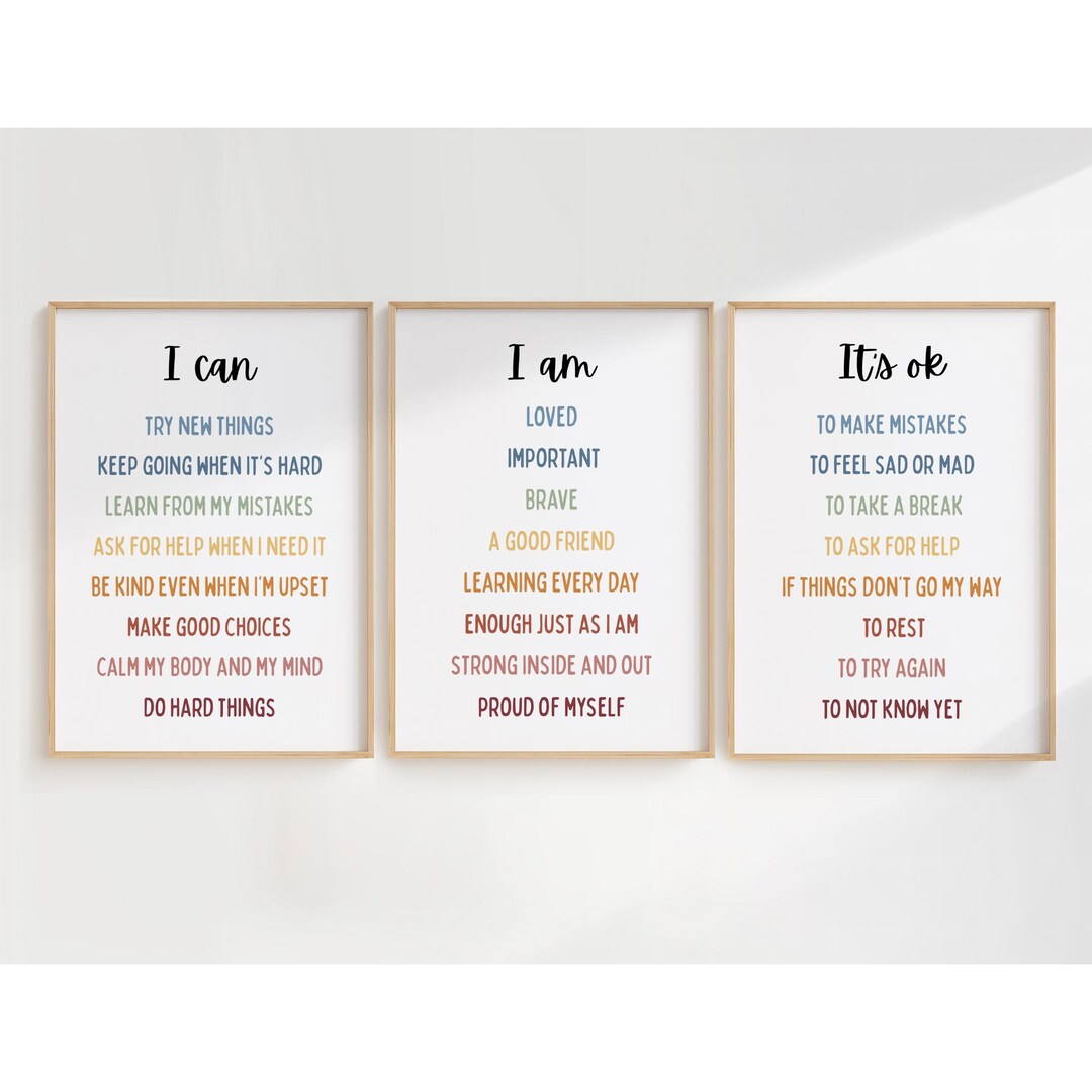 Kids Affirmation Poster Set – “I Can, I Am, It’s OK” | Growth Mindset ...
