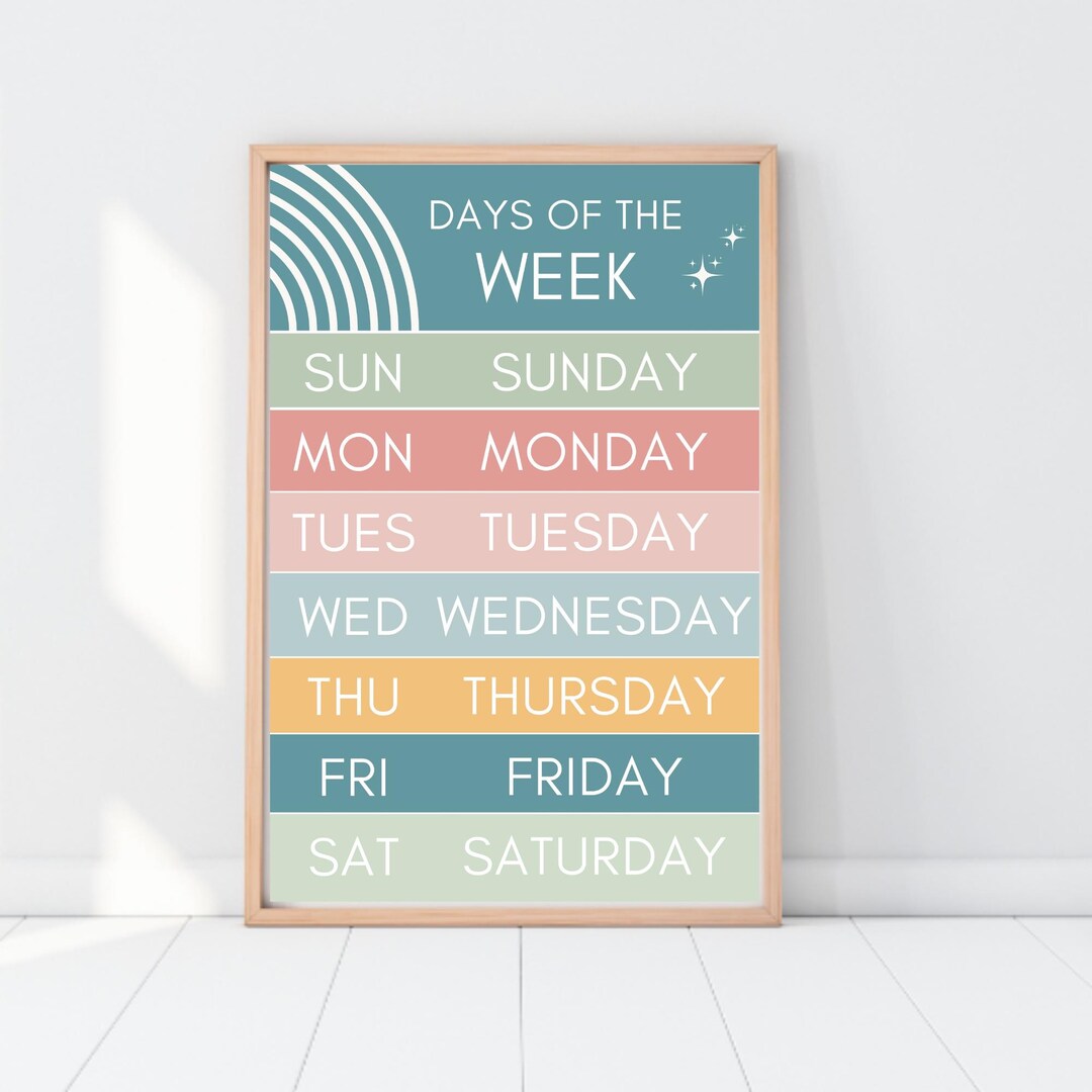 Printable Days of the Week Poster for Kids | Calm Classroom Decor ...