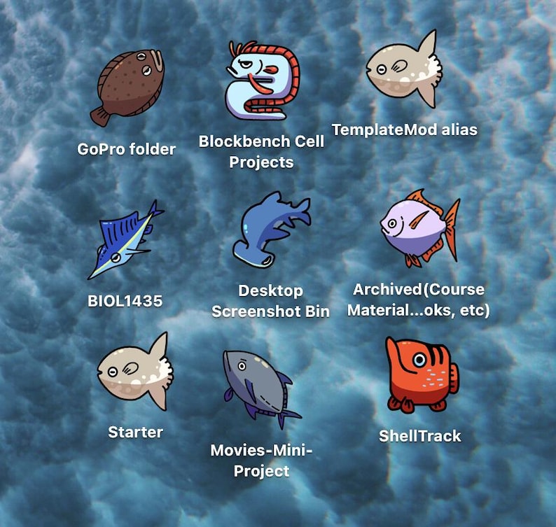 Ocean Fish Theme Desktop Icons for Mac & Windows | DIGITAL DOWNLOAD ...
