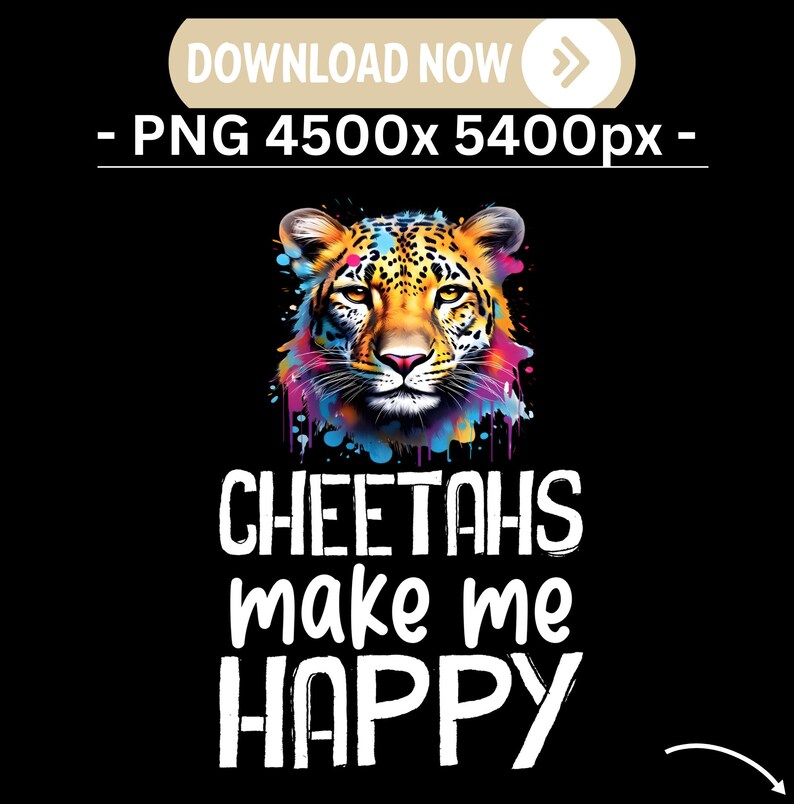Cheetah Watercolor Digital Design, Happy Cheetah PNG, Animal Lover Gift ...