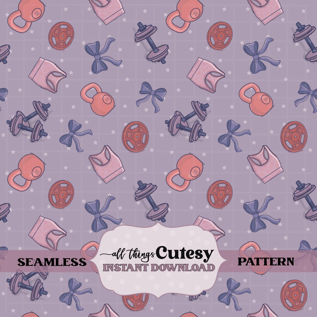 Girly Weightlifting Seamless Pattern: Fit Girl Digital Paper PNG for ...