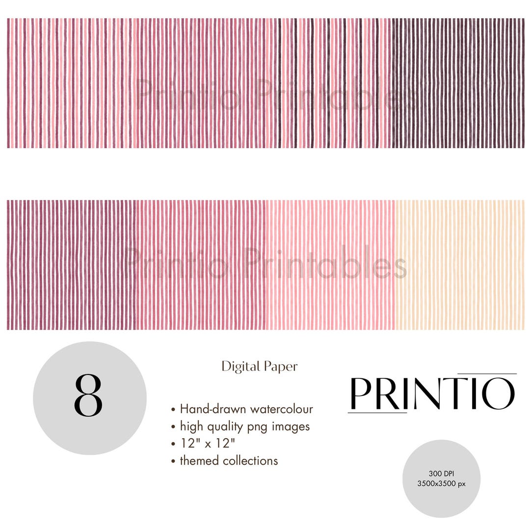 Watercolour Stripes Bold Berry Colours Themed Digital Paper - Etsy