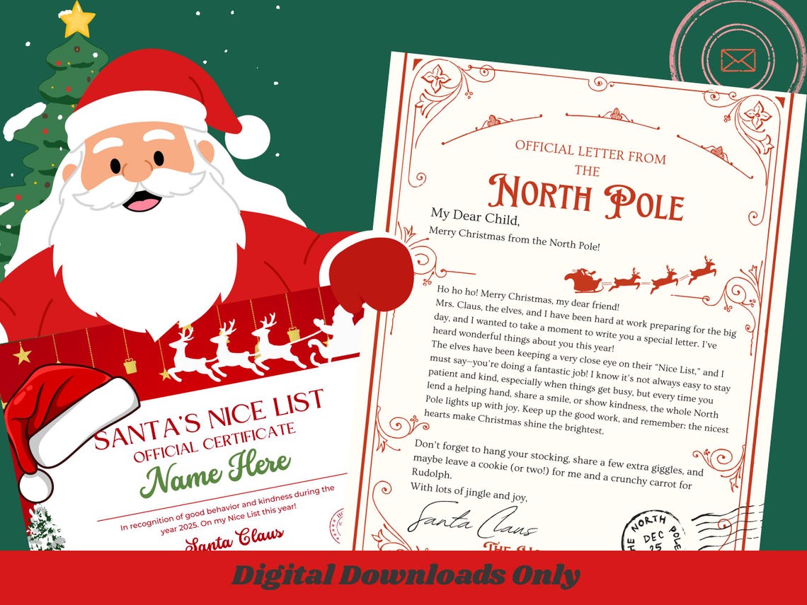 Letter From Santa & Nice List Certificate: Christmas Printables (PDF ...