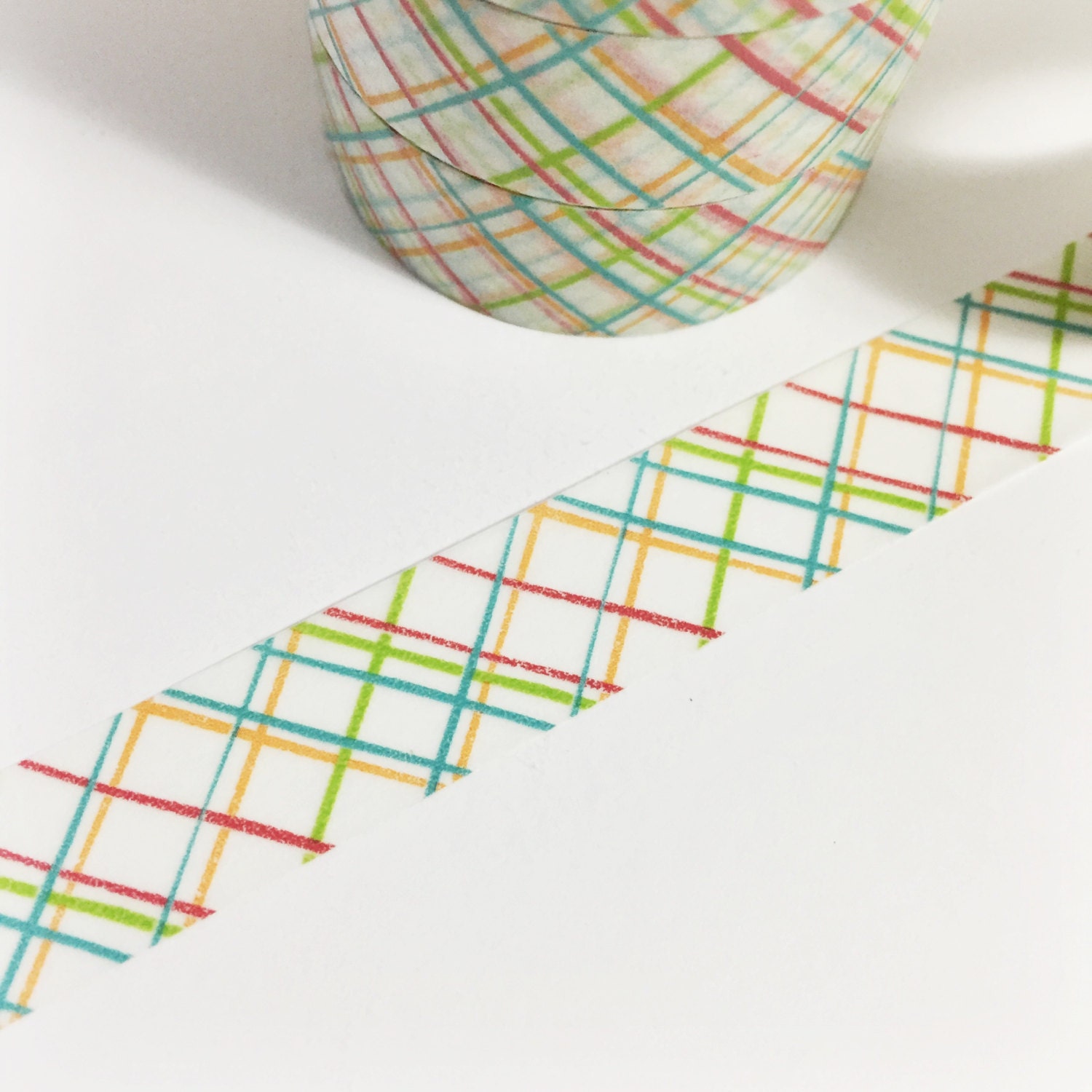 Colorful Plaid Tape Multi Colored Diagonal Skinny Striped Plaid Aqua ...