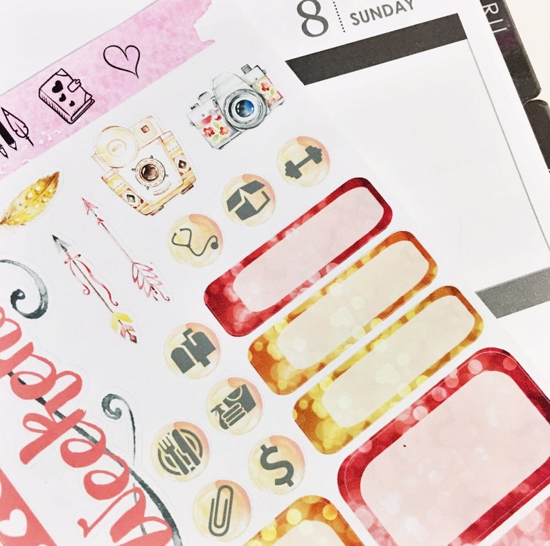 0038 Gold and Red Camera and Bokeh Sticker Set Sampler - Etsy Hong Kong