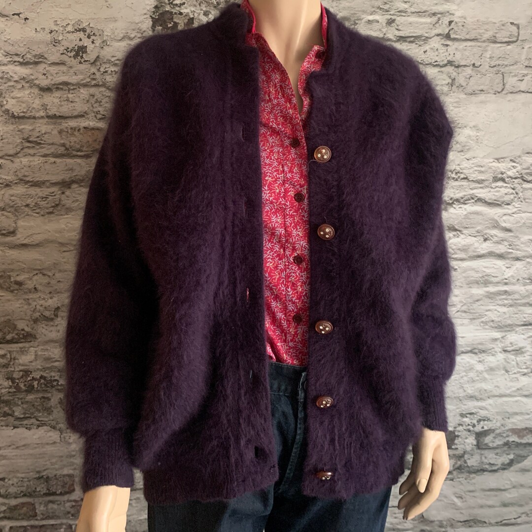 Vintage Cardigan Eighties Angora Purple Vest Oversized Big Star Seoul ...