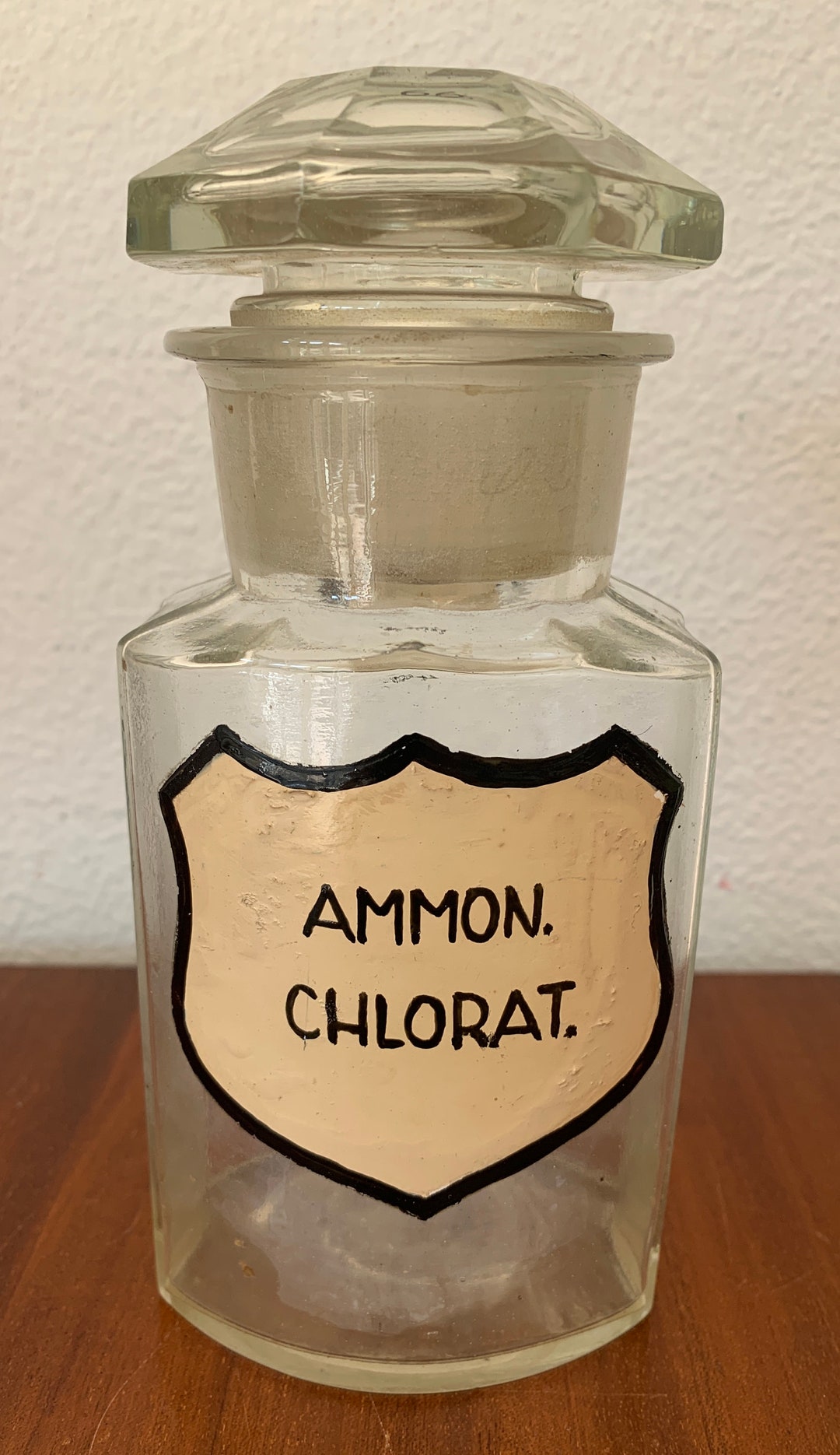 Vintage Pharmacy Bottle | Ammon. Chlorat. | Hexagonal Lid | Clear Glass ...