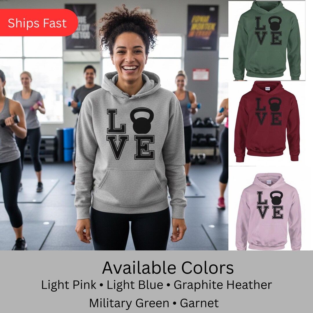 LOVE Kettlebell Hoodie, Fitness Hoodie for Women, Gym Love Sweatshirt ...