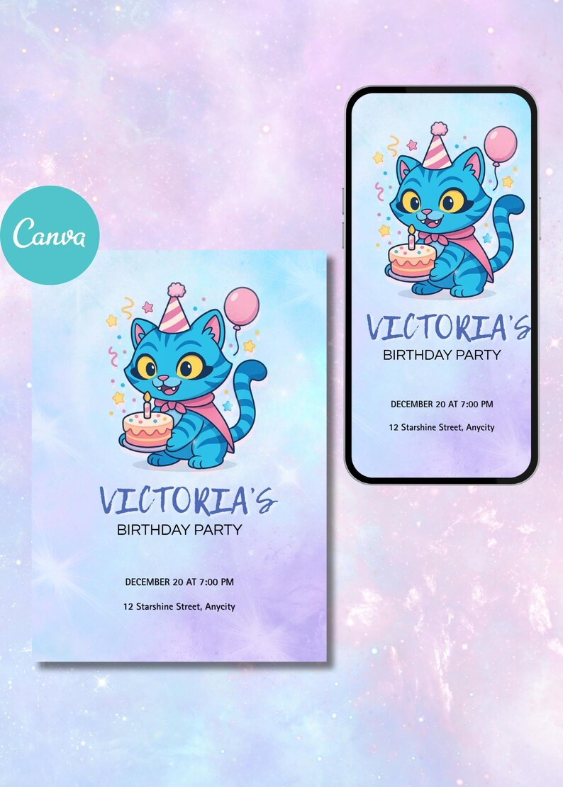K-pop Demon Hunter Cat Invitation – Cute Chibi Birthday Invite - Etsy