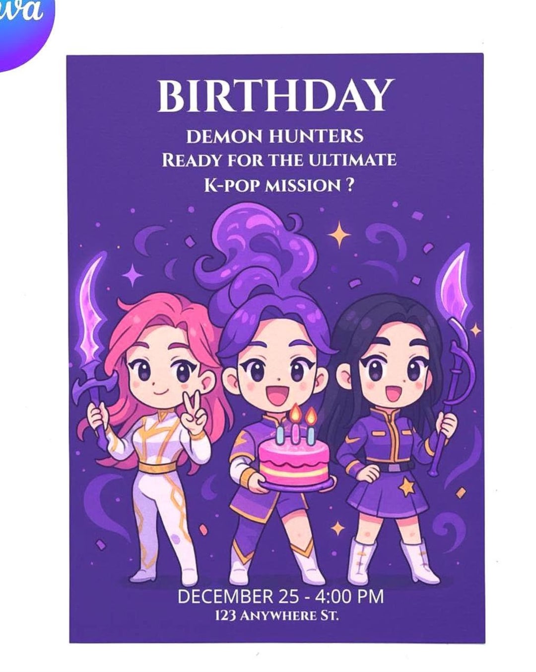K-pop Demon Hunters Birthday Invitation – Girl Birthday Card ...