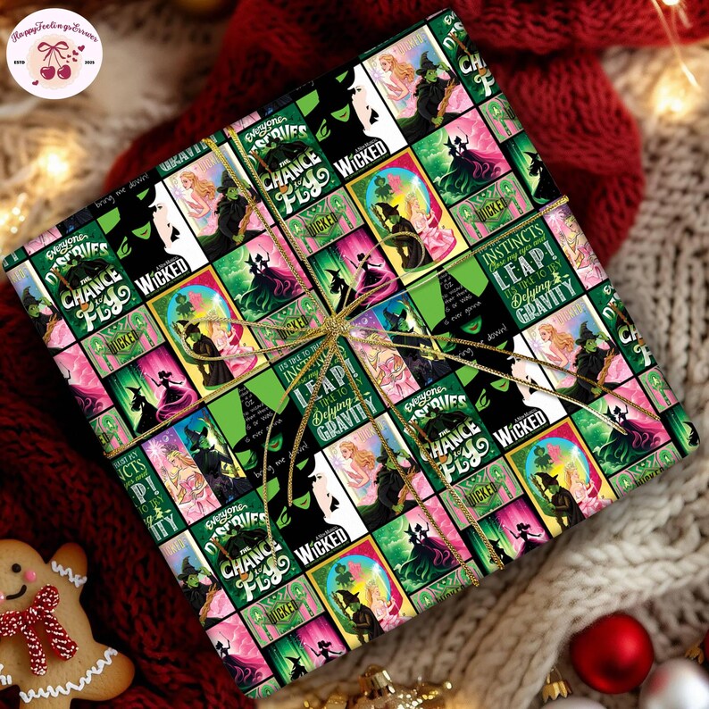 Wicked Movie Wrapping Paper Gifts, Glinda Elphaba Green or Pink Family ...