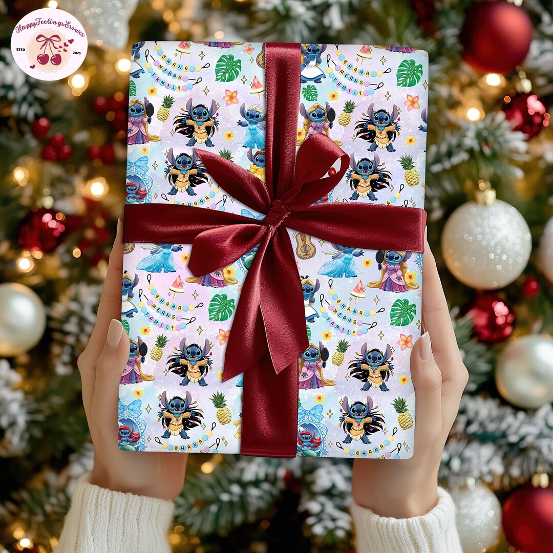 Disneyland Stitch and Lilo Coquette Bows Wrapping Paper, Watercolor ...