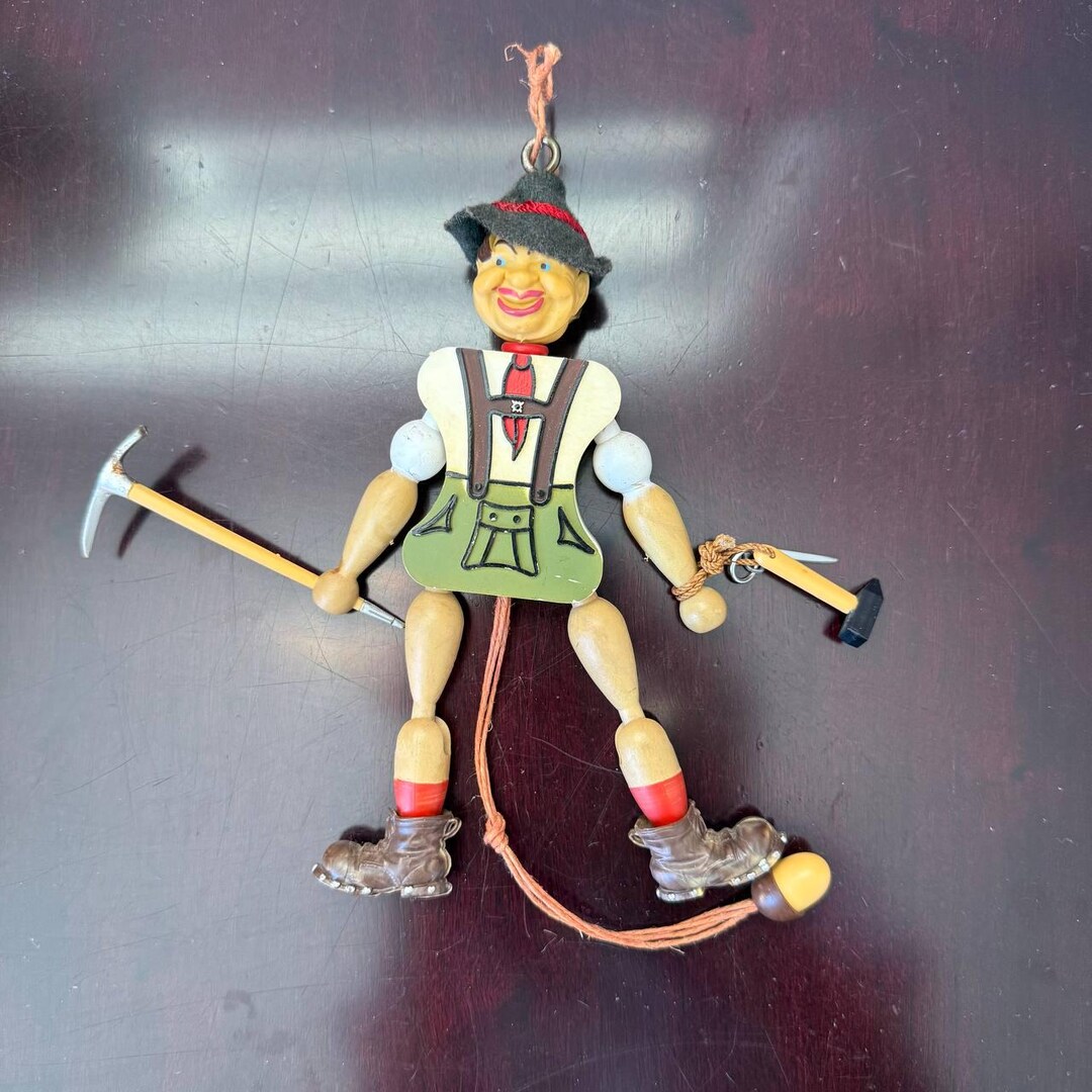 Vintage Wooden Climbing Doll German Folk Art Tyrolean Miner Pull Toy ...