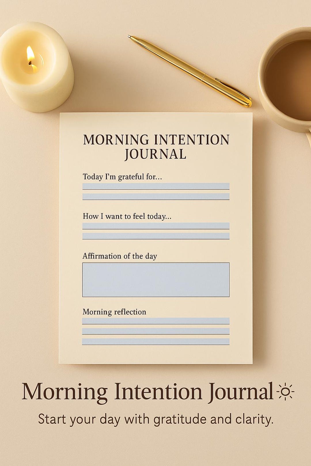 Morning Intention Journal | Printable and Fillable Daily Gratitude ...
