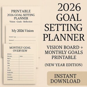 2026 Goal Setting Planner | Vision Board + Monthly Goals Printable (new ...
