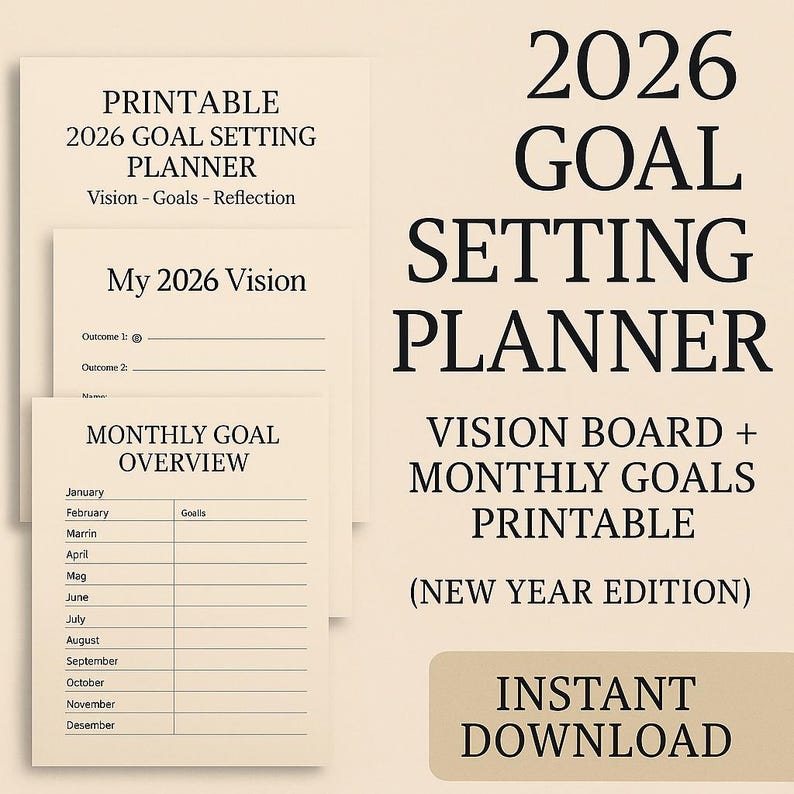 2026 Goal Setting Planner | Vision Board + Monthly Goals Printable (new ...