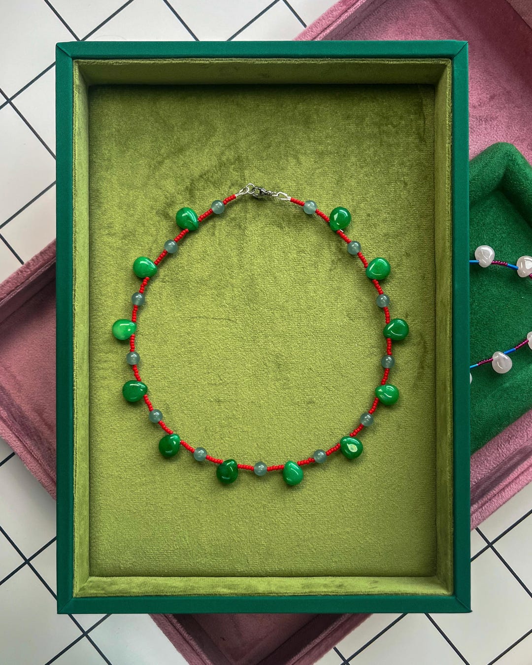 Jade Necklace: Red Miyuki Beads, Gold Plated Clasp - Etsy