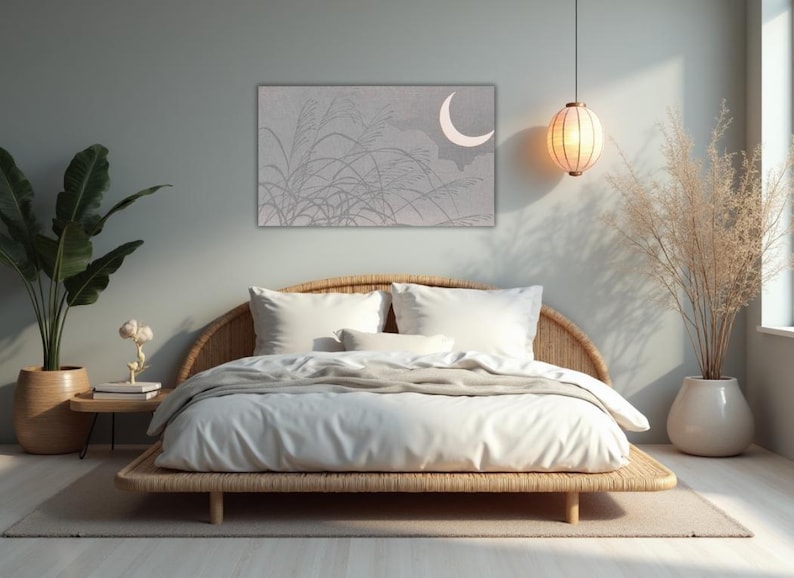 Crescent Moon Large Art Print | Japandi Wabi Sabi Gray Wall Decor ...