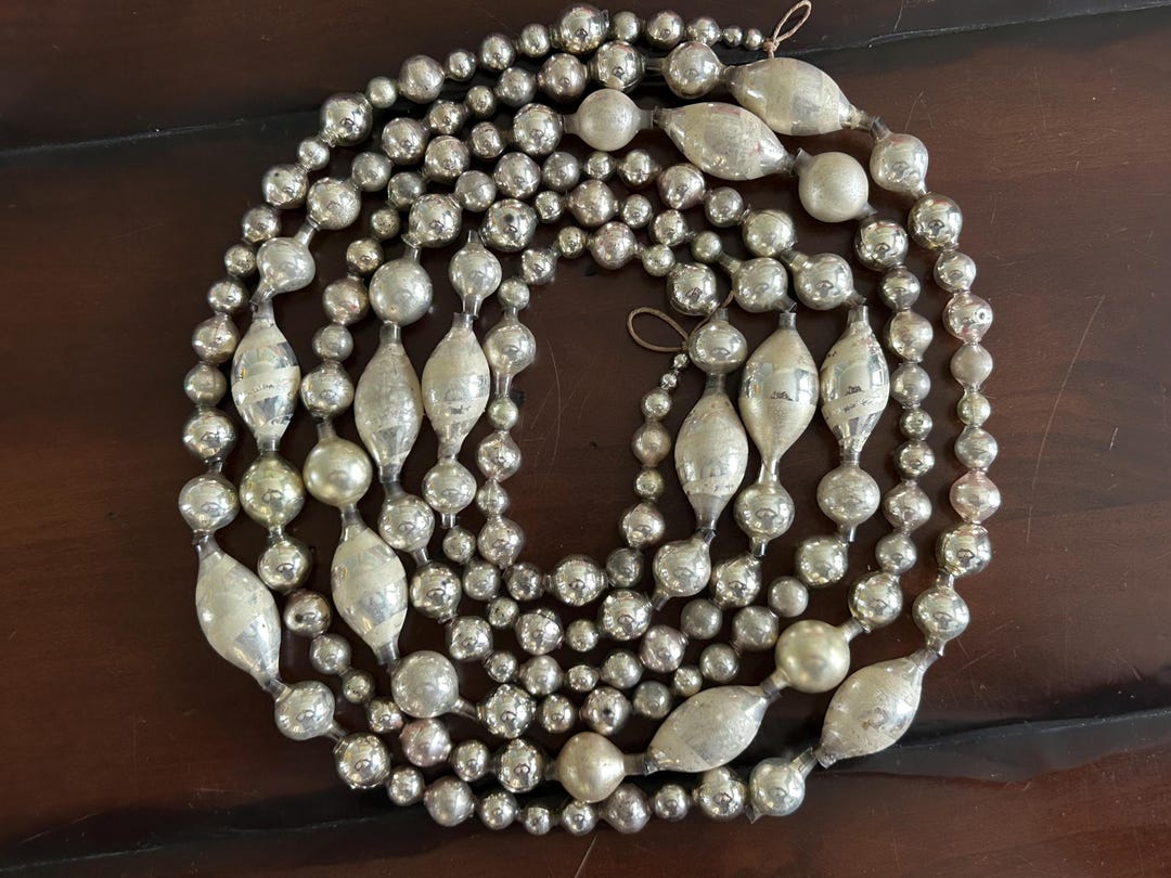 Antique Mercury Glass Garland Silver and White German Mercury Glass 108 ...