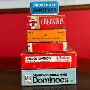 Vintage Checkers and Dominos Original Boxes Family Game Night Game Room ...