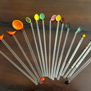 Vintage Glass Swizzle Stick Spoon Straw Collection Retro Bar Glamour ...