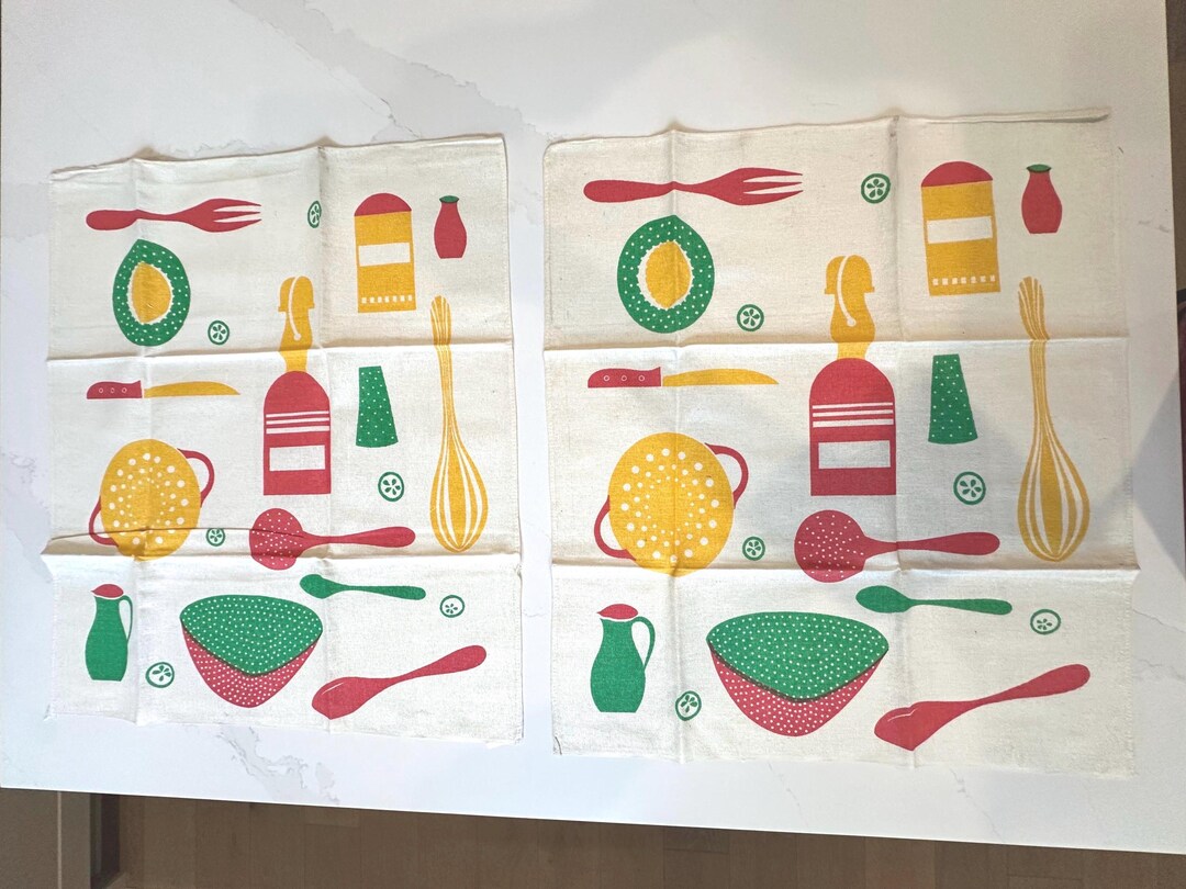 Vintage Tea Towels-2 Kitchen Towels - Linen Tea Towel - NOS Vintage ...