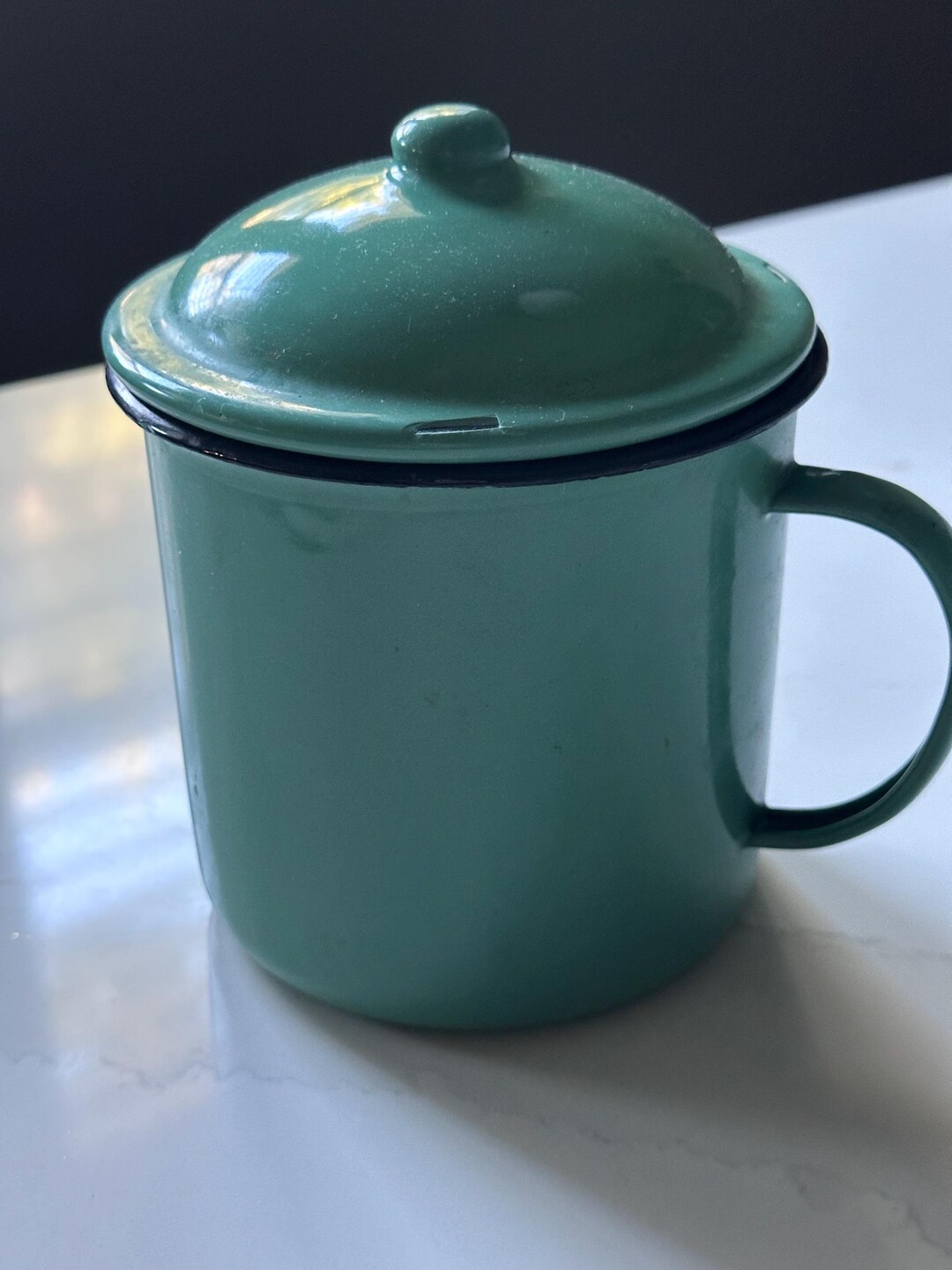 Green Pot - Vintage Green Porcelain Steamer or Covered Metal Pot - Etsy