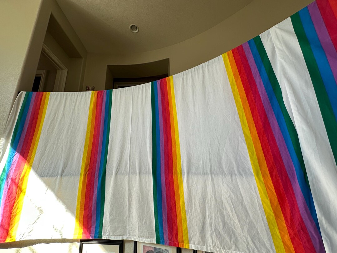 King Flat Rainbow Sheets, Pair of Two Vintage Flat King Rainbow Bed ...