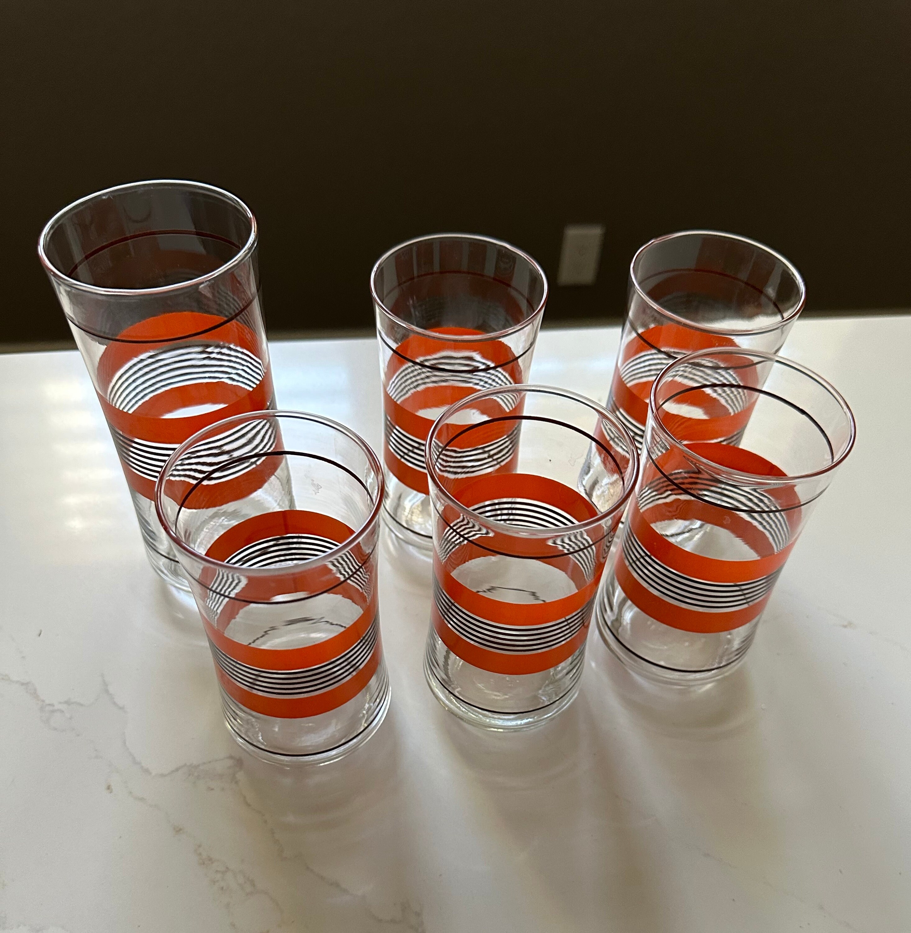 Vintage Juice Glasses - Vintage Set of 6 Orange and Brown Striped ...