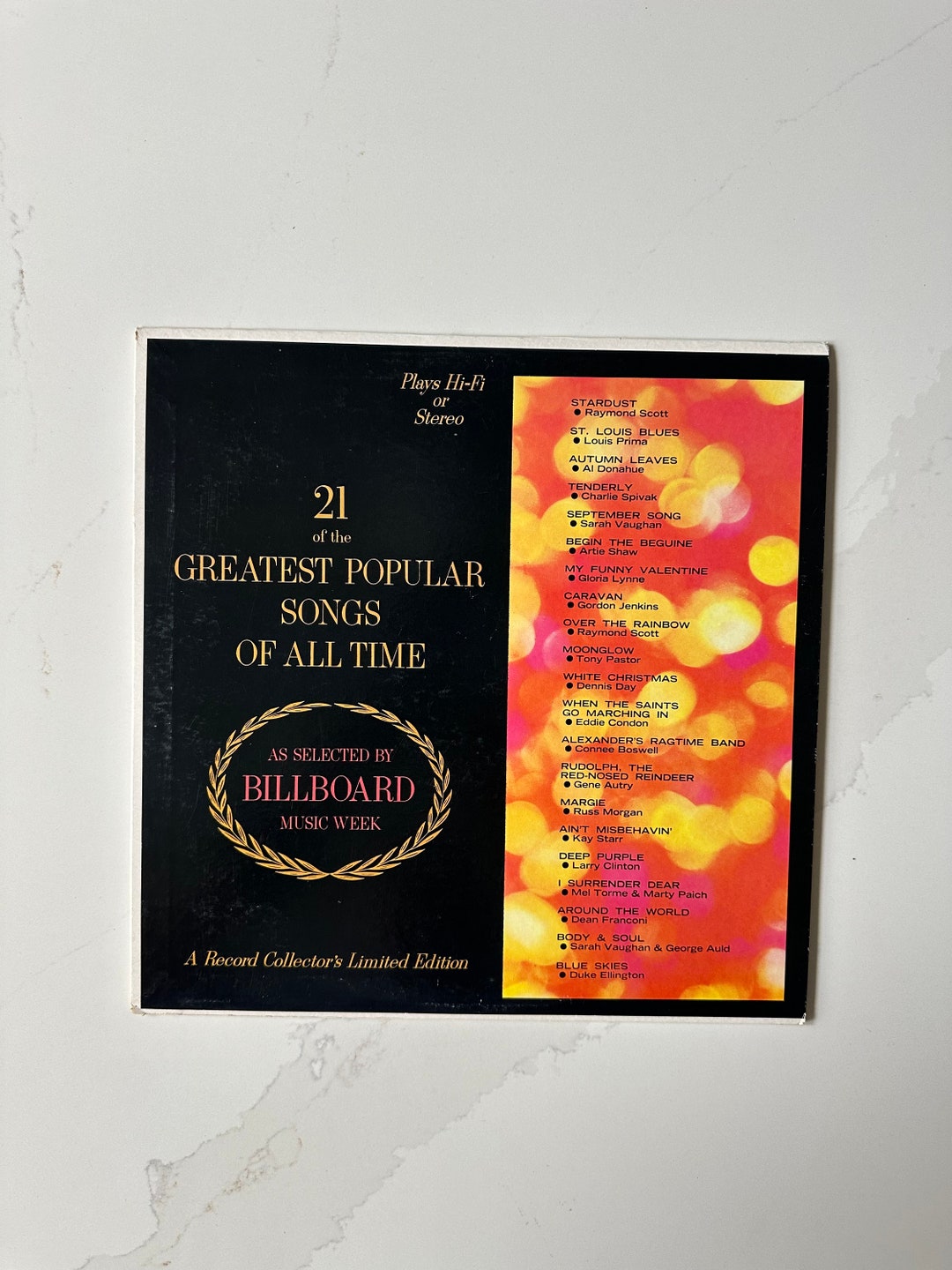 Billboard Record - Vintage Vinyl Record of 21 of the Greatest Popular ...