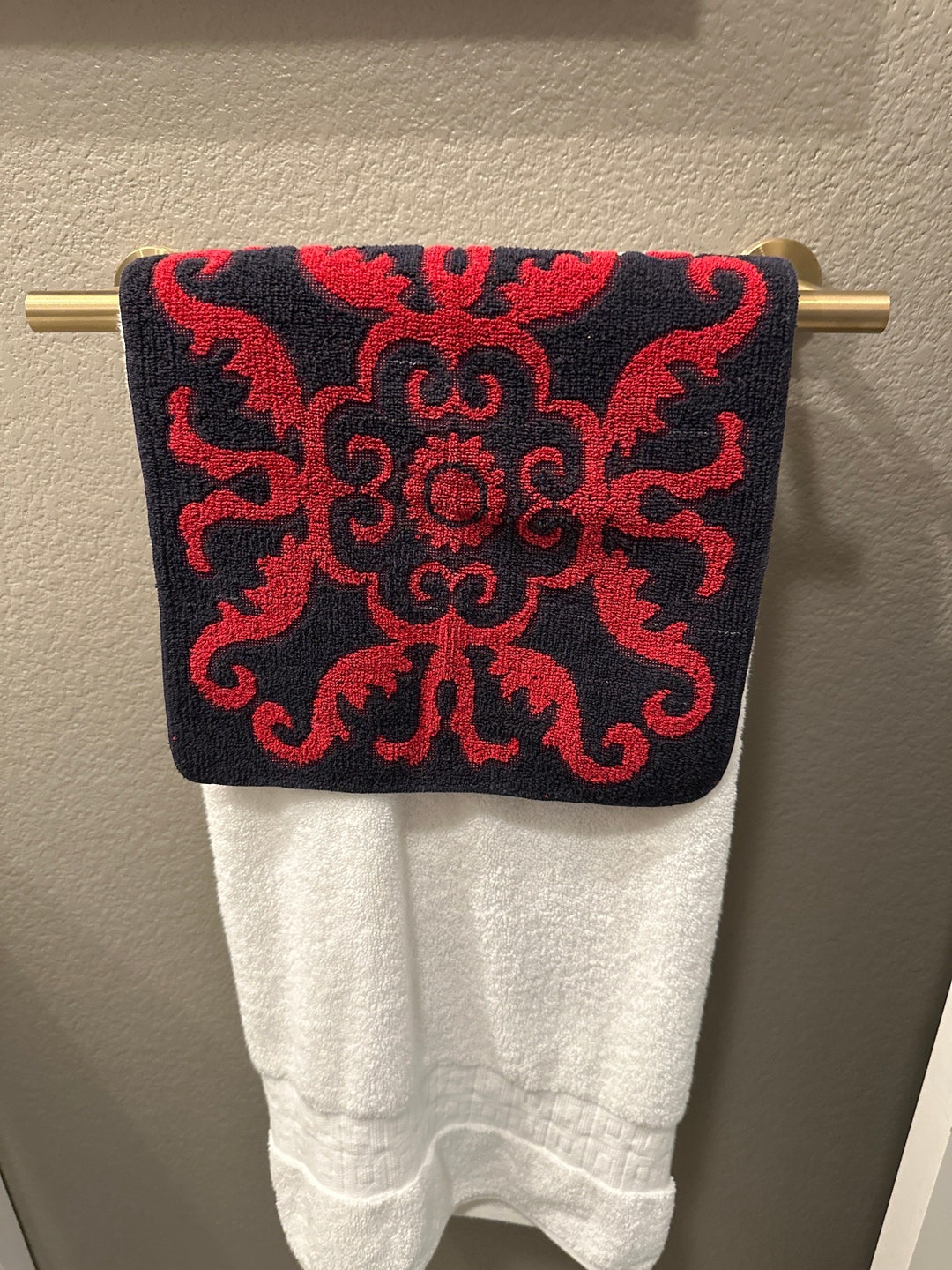Vintage Towel- Vintage and Collectible Deep Red and Black Face Cloth ...