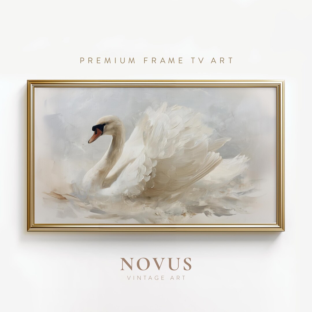 Swan FRAME TV Art, Vintage Style Elegant Bird Painting, Rustic Beauty ...