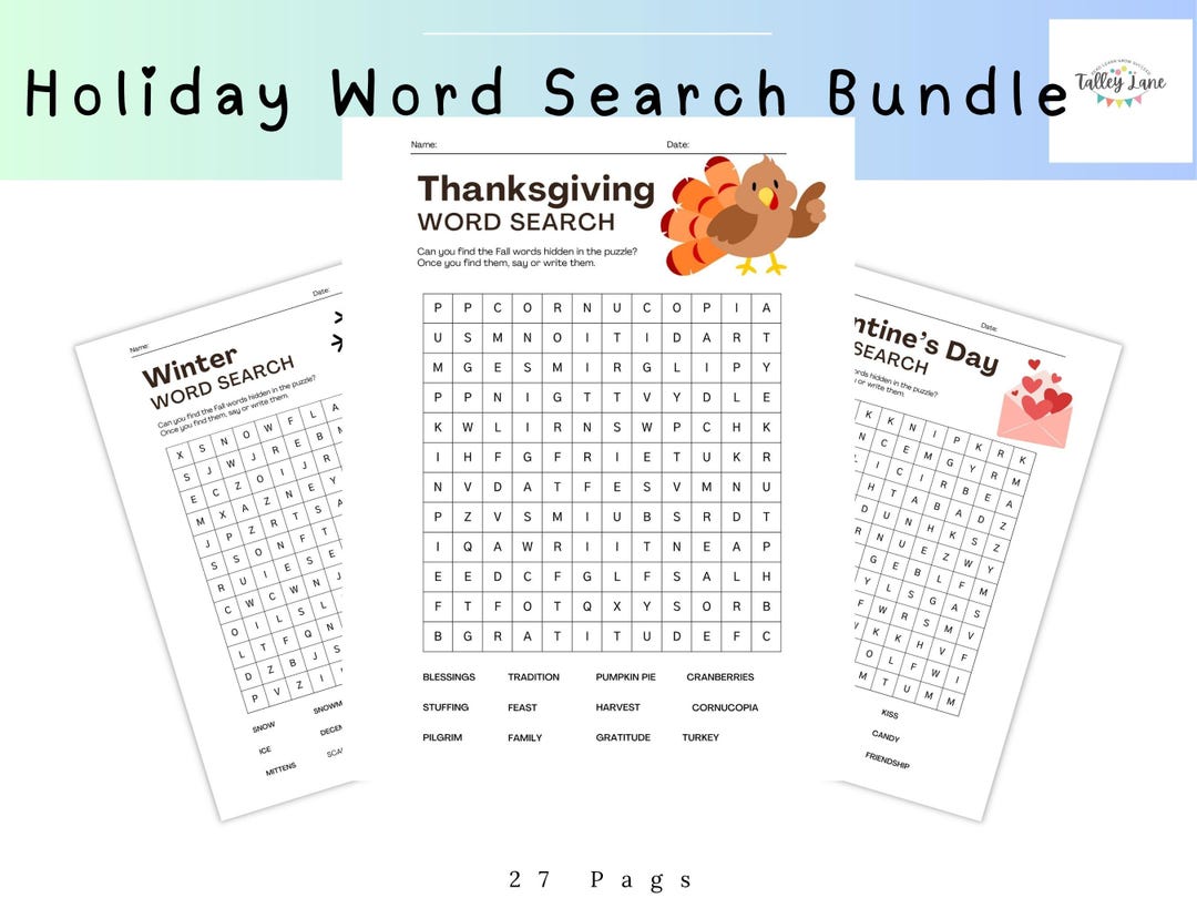 Holiday Word Search Bundle: Seasonal Printable Activities (digital ...