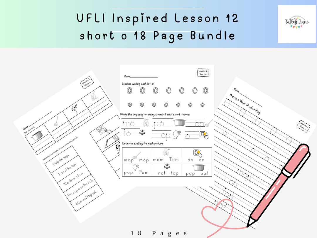 UFLI Lesson 12 Aligned Short O 16 Page Printable Bundle Spelling and ...