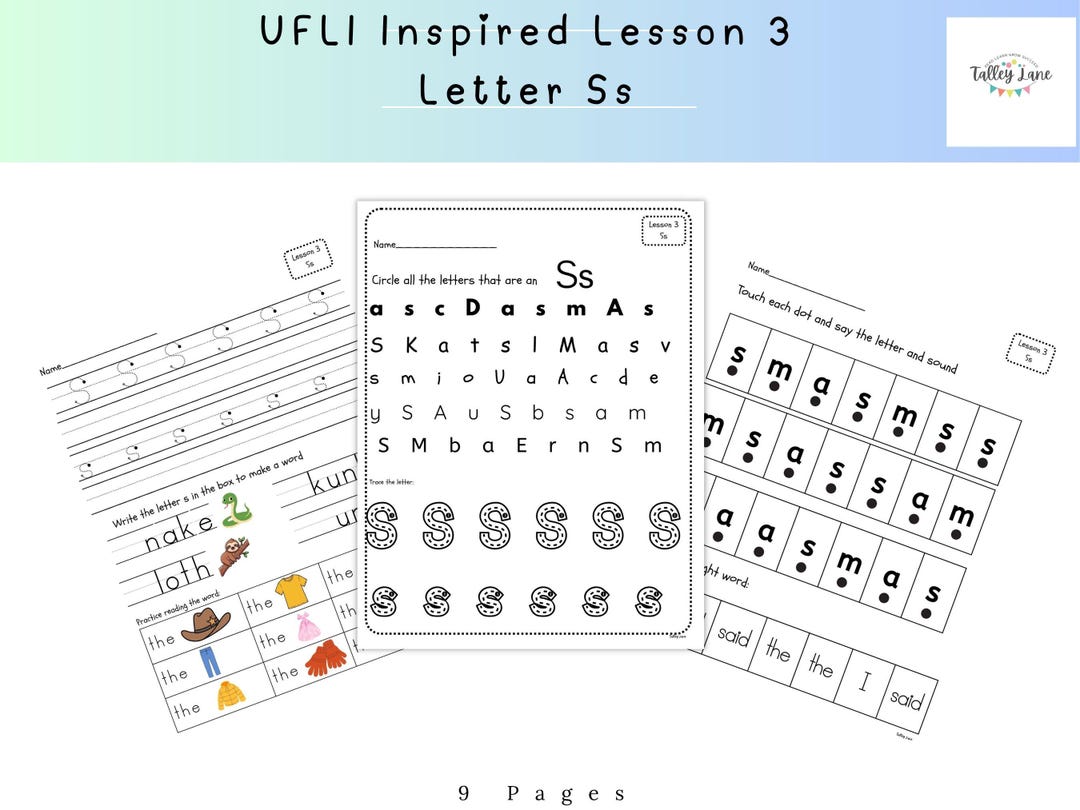 UFLI Lesson 3 Aligned Letter S 9 Page Printable Bundle Spelling and ...