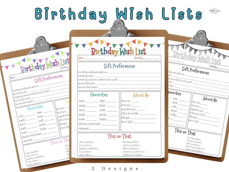 Birthday Wish List Printable, Gift Preferences Questionnaire (digital ...