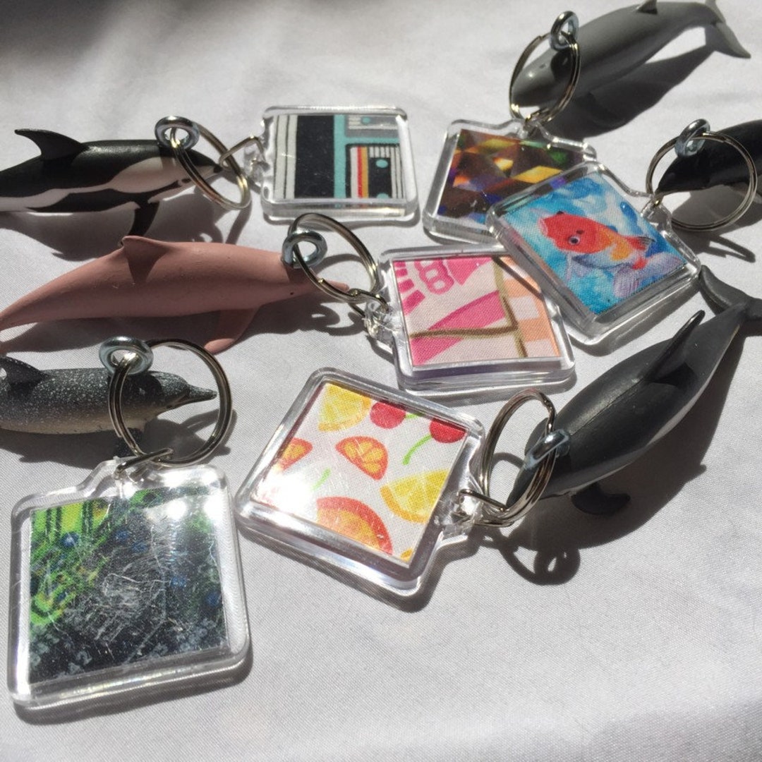 Vaporwave Fabric Print Keychains With Toy Dolphin Fobs - Etsy