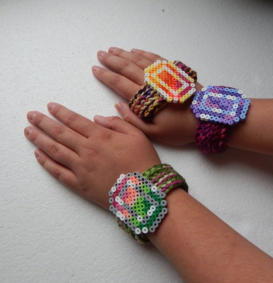 Crocheted Retro Pixel Art Cuff Bracelets. Perler Bead Jewelry. - Etsy
