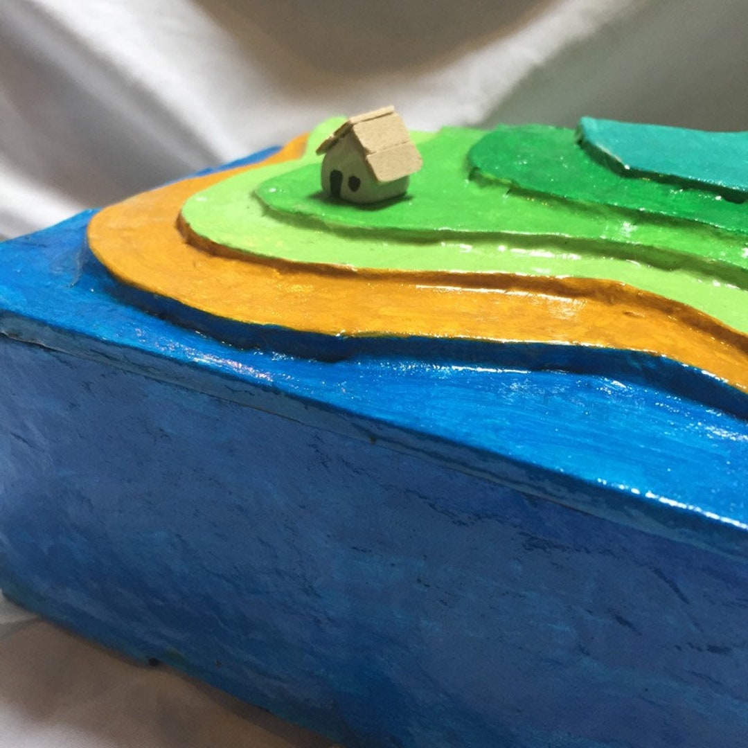 Fully Handmade Miniature Island and Lake Lidded Box With Tiny House ...