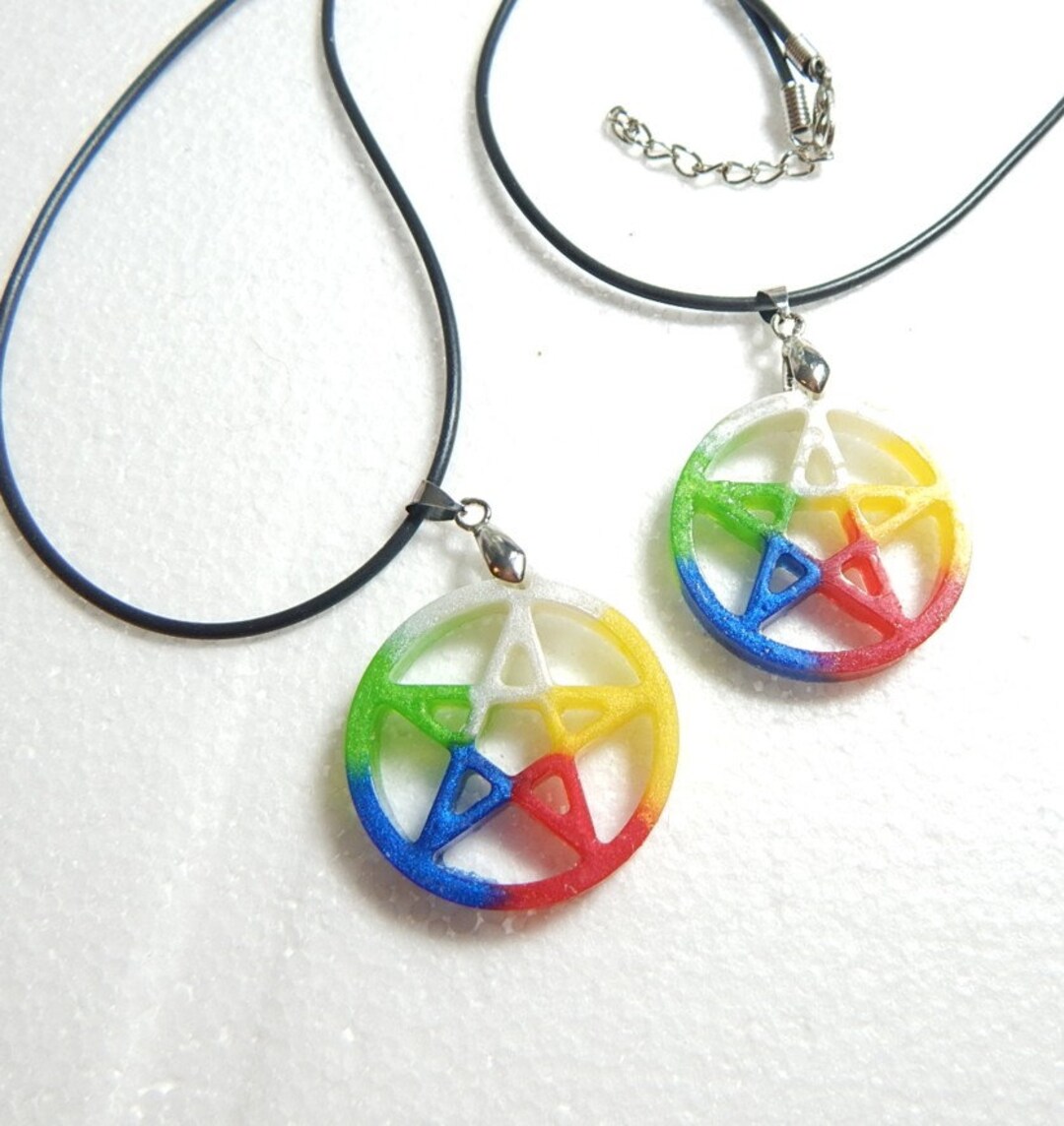 Rainbow Pentacle Resin Pendant. Colorful Wicca Jewelry. - Etsy