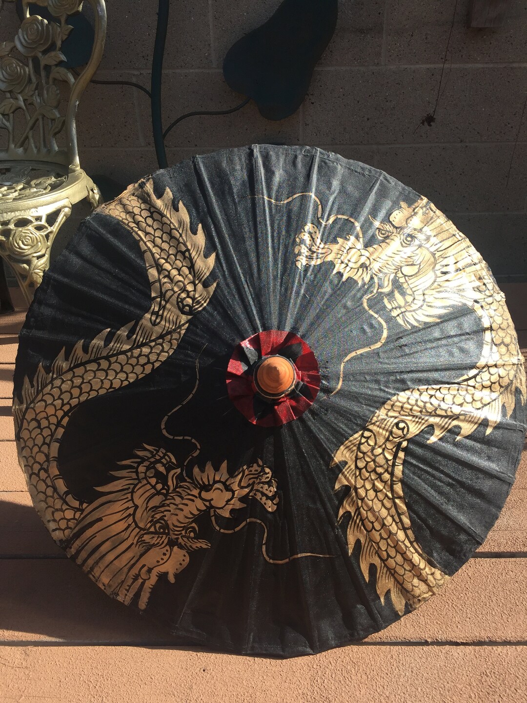 Black and Gold Dragon Parasol - Etsy