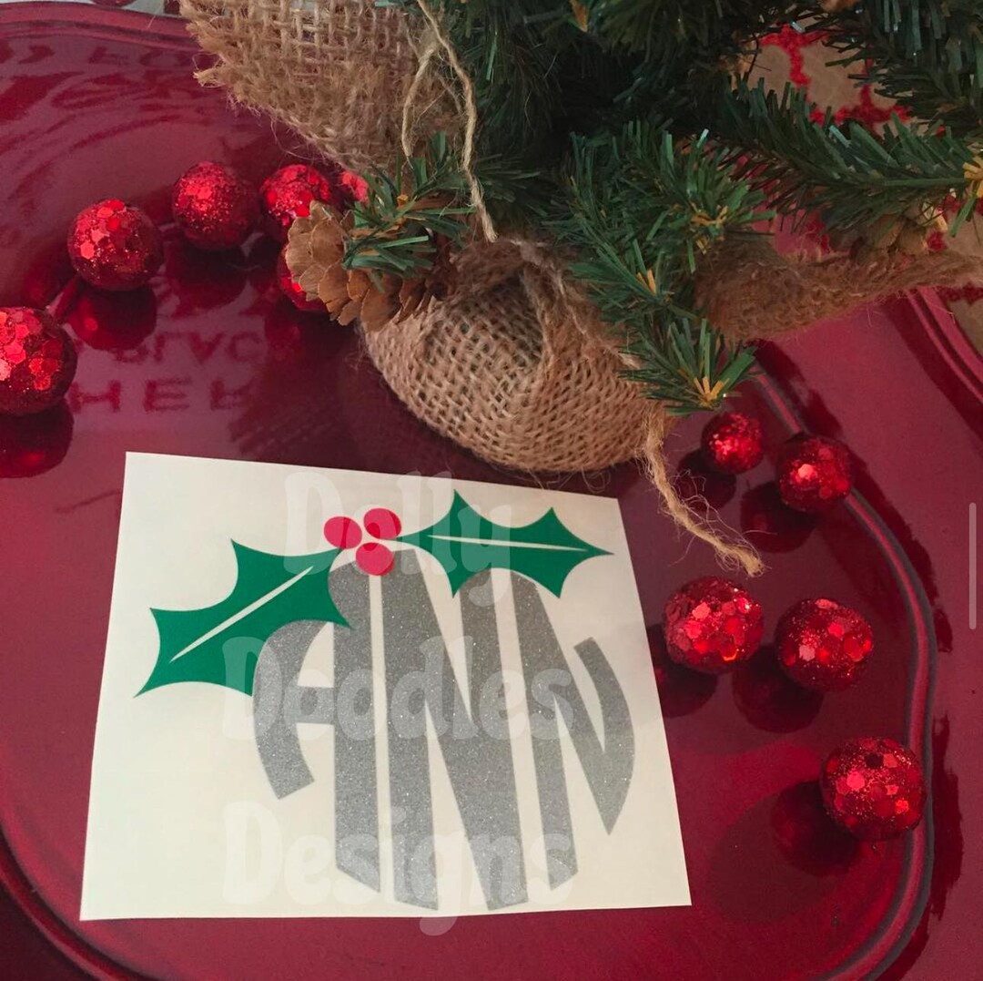 Christmas Holly Monogram Decal - Vinyl Decal - Personalized ...